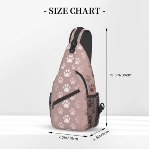 IRIHISKY Sling Bag for Men Women Rose Gold Dog Paw Animal Print Crossbody Backpack Casual Hiking Daypack for Travel Sport Running Chest Bag