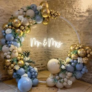 dusty blue baby shower balloon arch garland kit, 139pcs fog blue white sand metallic gold balloons for neutral boho wedding bridal shower birthday party decorations