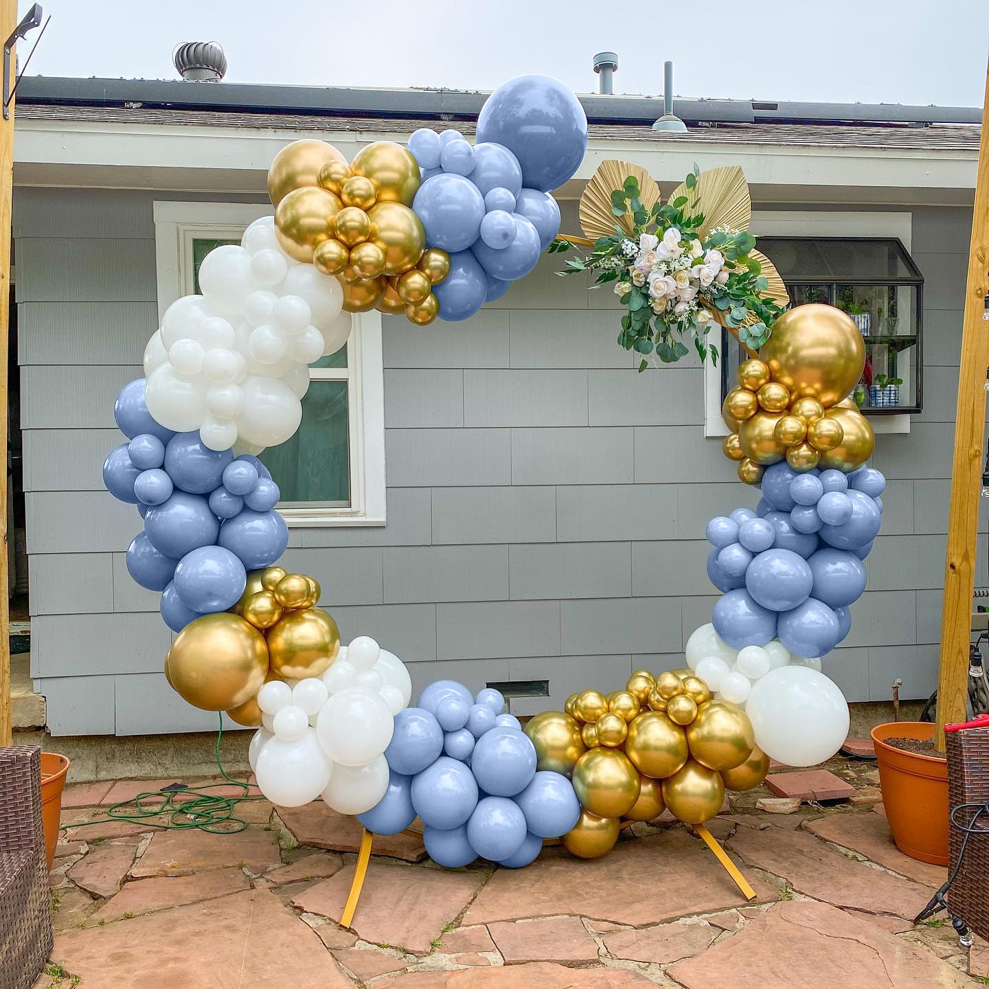 Dusty Blue Baby Shower Balloon Arch Garland Kit, 139PCS Fog Blue White Sand Metallic Gold Balloons for Neutral Boho Wedding Bridal Shower Birthday Party Decorations