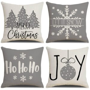 gray christmas pillow covers 20x20 set of 4, xmas pillow covers farmhouse christmas decorations winter holiday decor throw cushion case for home couch