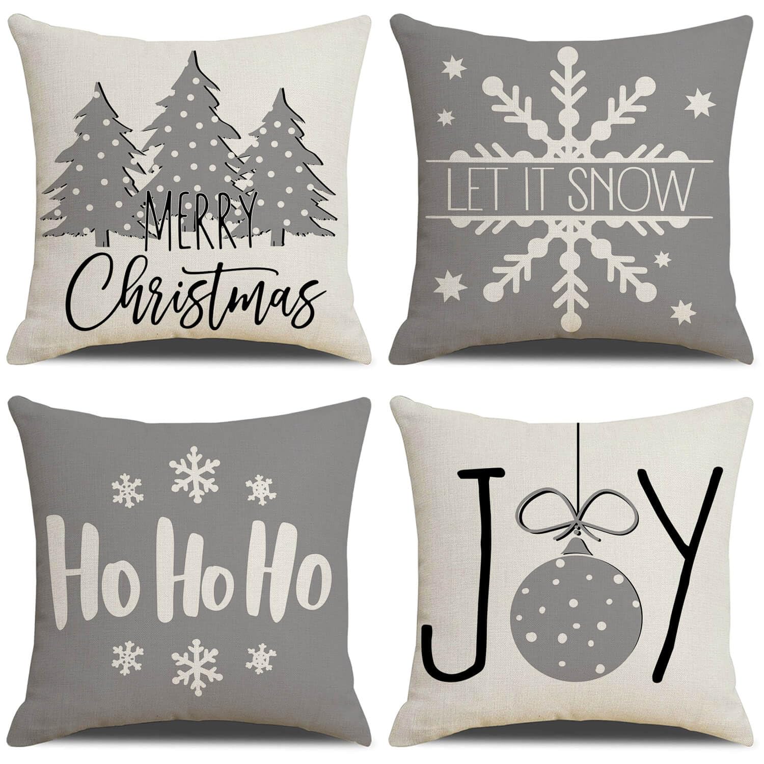 Gray Christmas Pillow Covers 20x20 Set of 4, Xmas Pillow Covers Farmhouse Christmas Decorations Winter Holiday Decor Throw Cushion Case for Home Couch