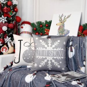 Gray Christmas Pillow Covers 20x20 Set of 4, Xmas Pillow Covers Farmhouse Christmas Decorations Winter Holiday Decor Throw Cushion Case for Home Couch