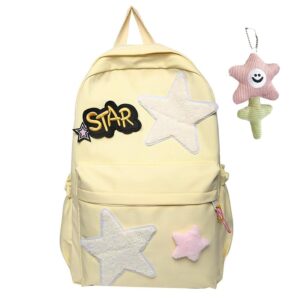 duoflily hiking travel backpack trendy y2k stars backpack cute aesthetic college laptop backpack casual daypack with pendant (yellow)