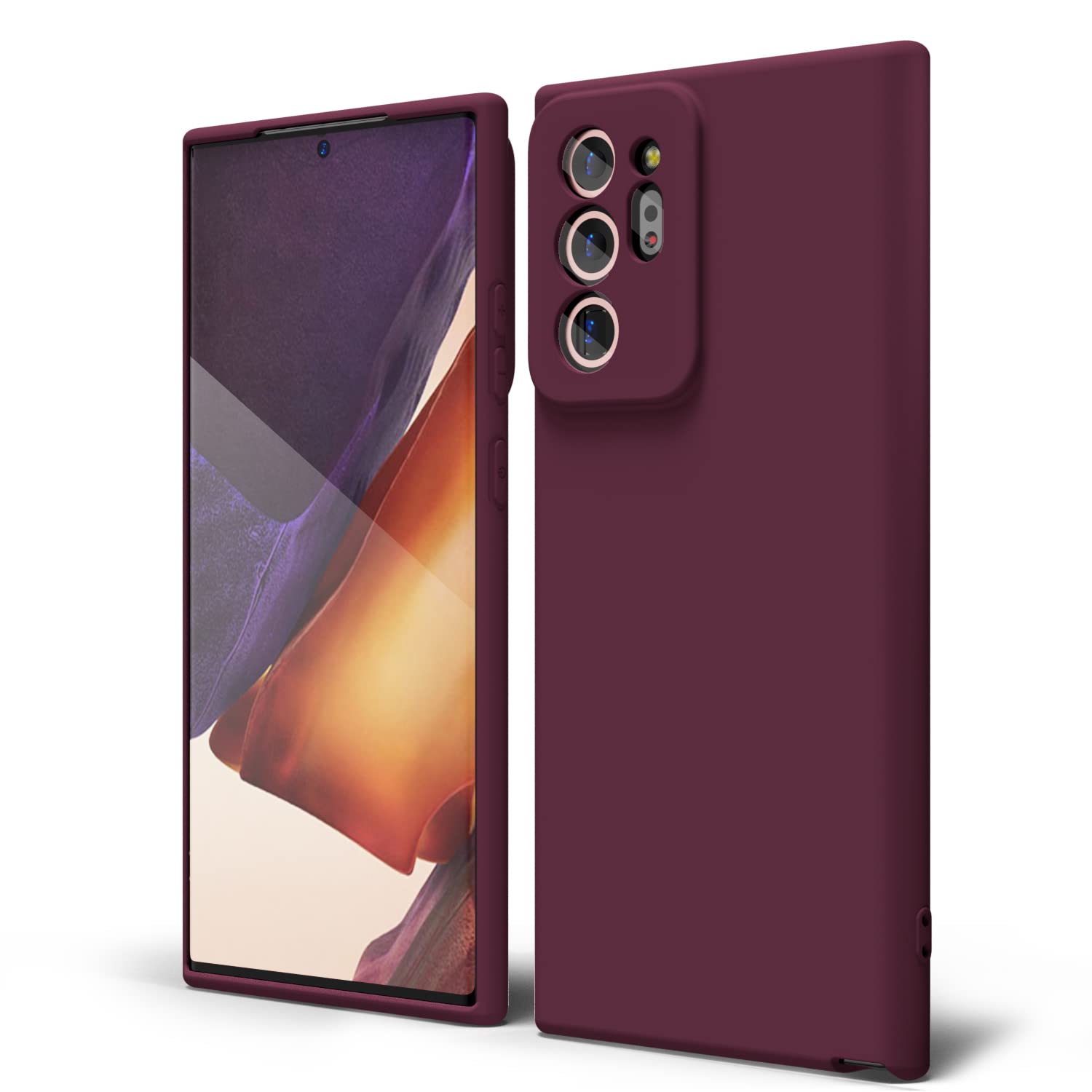 oakxco for Samsung Galaxy Note 20 Ultra Phone Case Liquid Silicone, Cute Thin Slim Soft Rubber TPU Plain Smooth Gel Cover for Women Girl, Matte Solid Protective & Shockproof, Burgundy Plum Wine