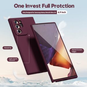 oakxco for Samsung Galaxy Note 20 Ultra Phone Case Liquid Silicone, Cute Thin Slim Soft Rubber TPU Plain Smooth Gel Cover for Women Girl, Matte Solid Protective & Shockproof, Burgundy Plum Wine