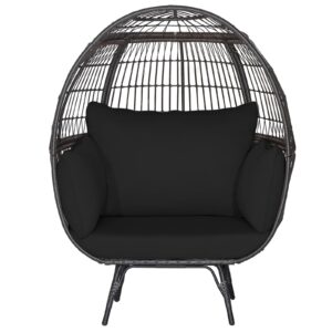 giantex oversized wicker egg chair, outdoor & indoor hammock chair with thick cushions, 2-person pe rattan lounge chair swing chair for patio, backyard,porch, 450 lbs weight capacity (black)