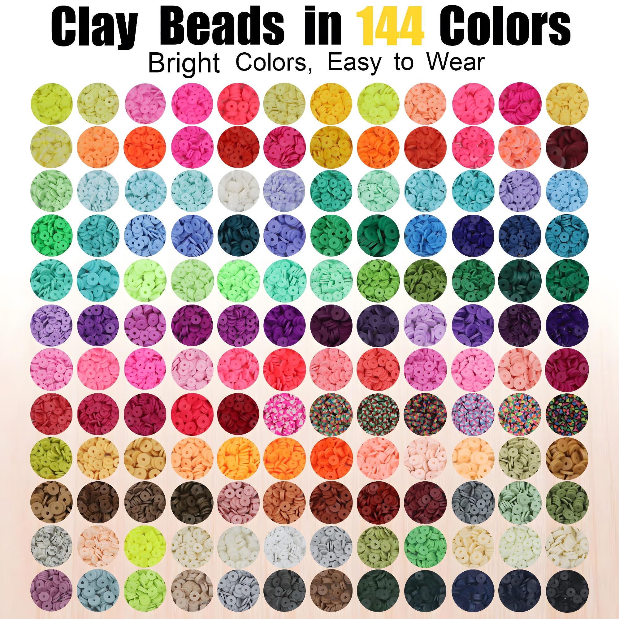 LIS HEGENSA 144Colors 20000+Pcs Clay Beads Bracelet Making Kit, Crafts Polymer Heishi Beads with Charm and Elastic Strings, Preppy Padded Beads for Jewelry Making kit Gift for Teen Girls