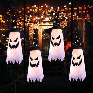 halloween decorations outdoor halloween decor hanging outdoor string lights glowing ghost witch hat halloween decorations indoor ornaments halloween lights for home tree garden yard (4pcs)