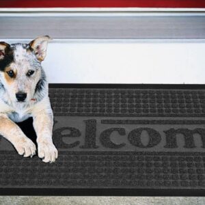 Heavy Duty Welcome Mat for Front Door Outside Waterproof 30x18 Door Mats Outdoor Entrance Patio, Entry Home Dirt Trapper Floor Matts, Cute Entryway Rugs All Weather, Exterior Rubber Black Doormats