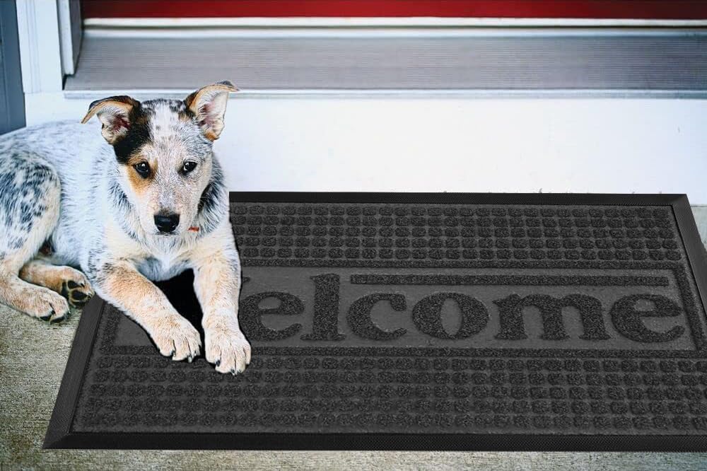 Heavy Duty Welcome Mat for Front Door Outside Waterproof 30x18 Door Mats Outdoor Entrance Patio, Entry Home Dirt Trapper Floor Matts, Cute Entryway Rugs All Weather, Exterior Rubber Black Doormats