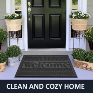 Heavy Duty Welcome Mat for Front Door Outside Waterproof 30x18 Door Mats Outdoor Entrance Patio, Entry Home Dirt Trapper Floor Matts, Cute Entryway Rugs All Weather, Exterior Rubber Black Doormats