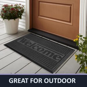 Heavy Duty Welcome Mat for Front Door Outside Waterproof 30x18 Door Mats Outdoor Entrance Patio, Entry Home Dirt Trapper Floor Matts, Cute Entryway Rugs All Weather, Exterior Rubber Black Doormats