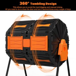 Compost Tumbler, Easy Assemble & Efficient Outdoor Compost Bin, 45 Gallon/170 Liter Large Dual Chamber Rotating Composter for Garden, Kitchen, and Yard Waste, Orange Door