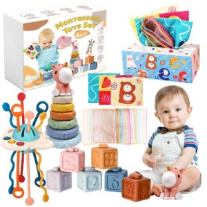 febalhs montessori baby toys for 6+ month old, 4 in 1 montessori toys 6 to 12 months with baby stacking toys, baby sensory toys for 1 year old boy girl infant toddler toys gifts birthday gifts