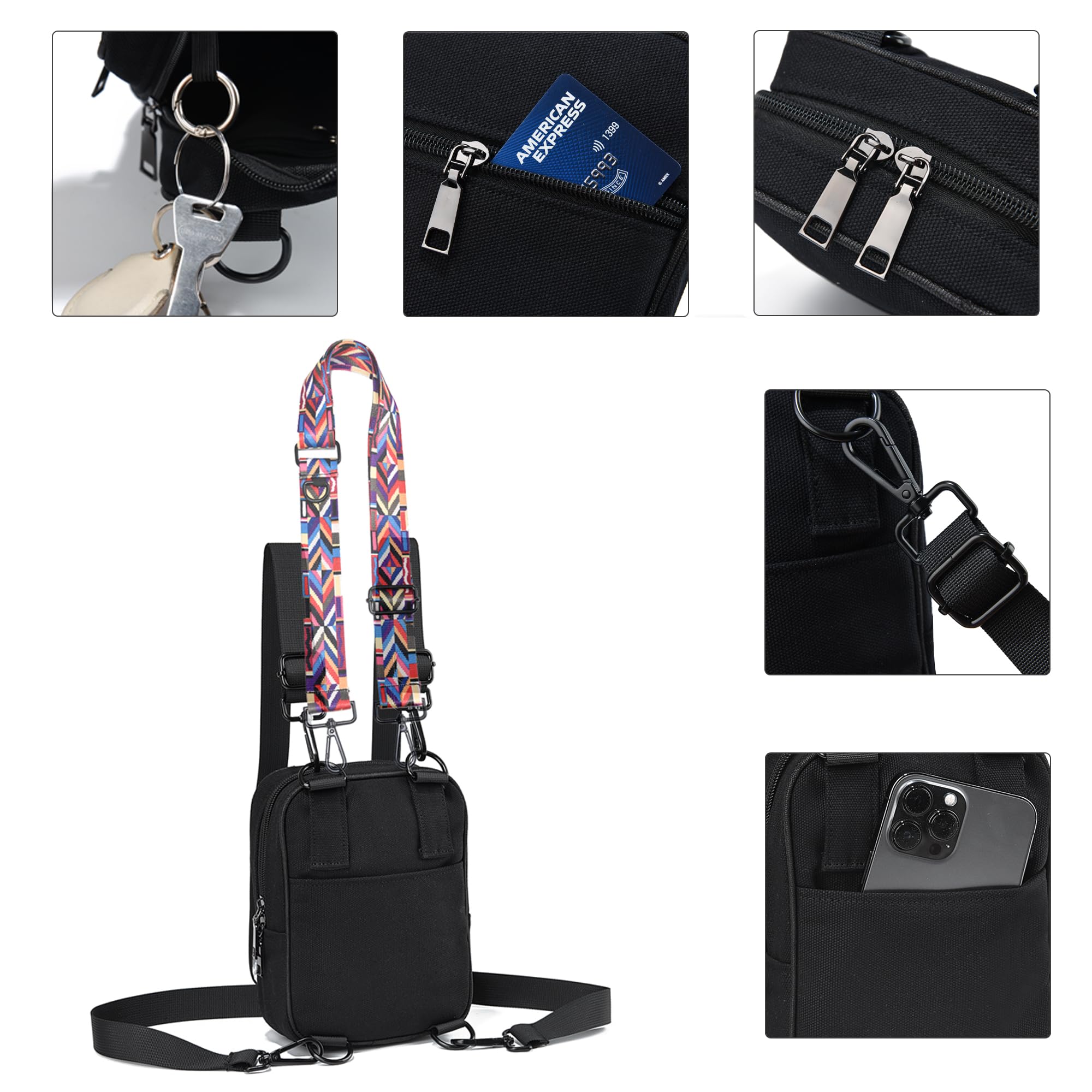 Small Crossbody Bags with 2-Way Zip and Multiple Shoulder Strap,Waist Bag for Women Men,Multi Position Sling Bags