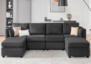 wetrue modular sectional sofa, convertible u shaped sofa couch with storage, high supportive & soft sponges, 6 seat modular sectionals sofa couch with chaise for living room, dark grey