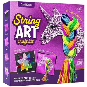 dan&darci art craft kit for kids - unicorn & star string art set for girls & boys ages 8-12 - arts and crafts gifts