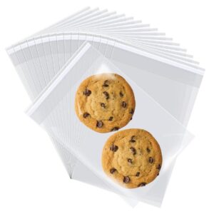 cookie bags for packaging and gift giving, clear self sealing individual cellophane bags, 4 x 6 inches, 200 pcs plastic wrappers for cookies, candy, gifts, favors, products, chocolate, herbs, etc