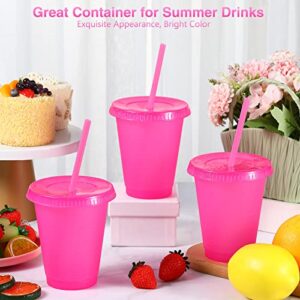 30 Pieces Reusable Cups with Lids and Straws 16 oz Glitter Iced Coffee Tumbler Plastic Travel Mug Cup for Smoothie Juices Parties Birthdays, Flamingo Party Bachelor Party(Hot Pink)