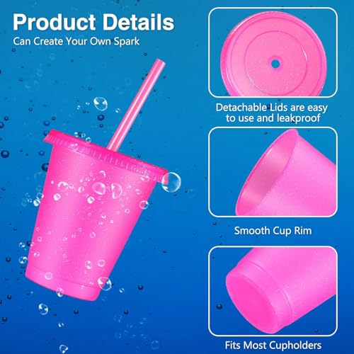 30 Pieces Reusable Cups with Lids and Straws 16 oz Glitter Iced Coffee Tumbler Plastic Travel Mug Cup for Smoothie Juices Parties Birthdays, Flamingo Party Bachelor Party(Hot Pink)