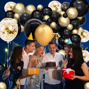 happy birthday decorations,black gold confetti balloons, 52pcs 12inch gold white and black confetti balloons with gold ribbons for birthday party,black gold party decorations