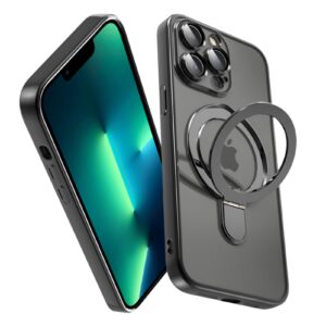 tnarru clear iphone 13 pro max case with magnetic stand [compatible with magsafe] [invisible ring holder] soft tpu full camera shockproof protection cover for iphone 13 pro max phone case black