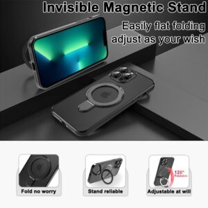 Tnarru Clear iPhone 13 Pro Max Case with Magnetic Stand [Compatible with MagSafe] [Invisible Ring Holder] Soft TPU Full Camera Shockproof Protection Cover for iPhone 13 Pro Max Phone Case Black