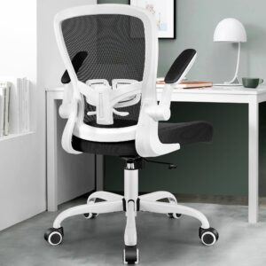 minlove office chair ergonomic desk chair with adjustable lumbar support and height, 90° flip-up armrests, ergo desk chairs with wheels, 360° swivel mesh chair, home work use (white)