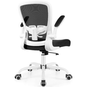 MINLOVE Office Chair Ergonomic Desk Chair with Adjustable Lumbar Support and Height, 90° Flip-up Armrests, Ergo Desk Chairs with Wheels, 360° Swivel Mesh Chair, Home Work Use (White)