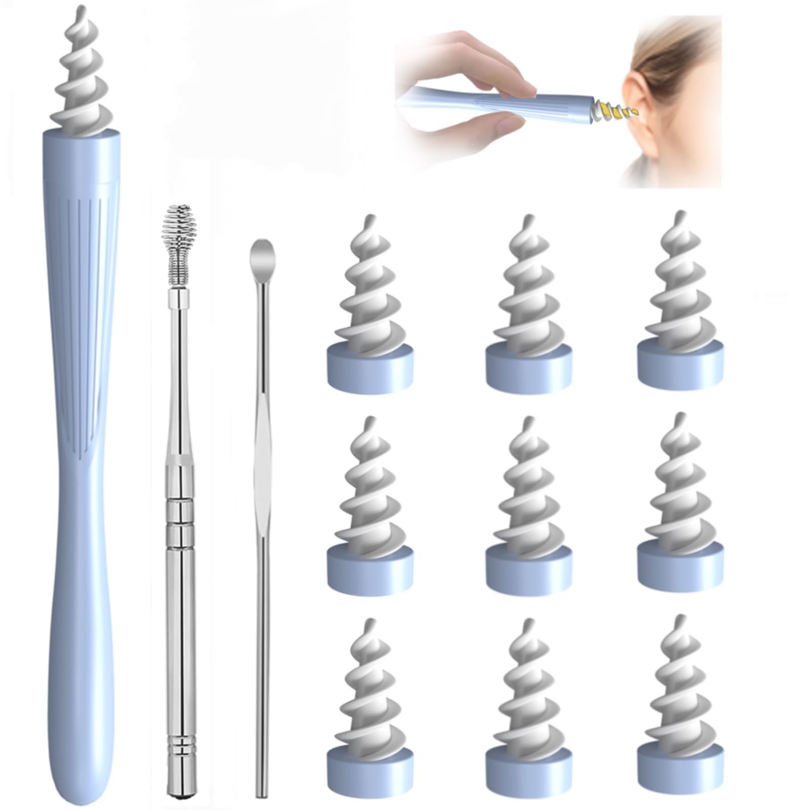 3 in 1 Ear Wax Removal Tool, 2024 Q-Grips Ear Wax Remover Reusable and Washable Replacement Soft Silicone Tips for Deep Cleaner Earwax, Ear Wax Removal Kit Contains 3 Types of Ear Cleaner Tools