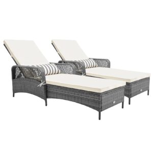 tangkula outdoor chaise lounge, patio pe recliner with 6-level backrest, soft seat cushion & waist pillow, heavy-duty metal frame, outside chaise lounge chair for poolside, backyard