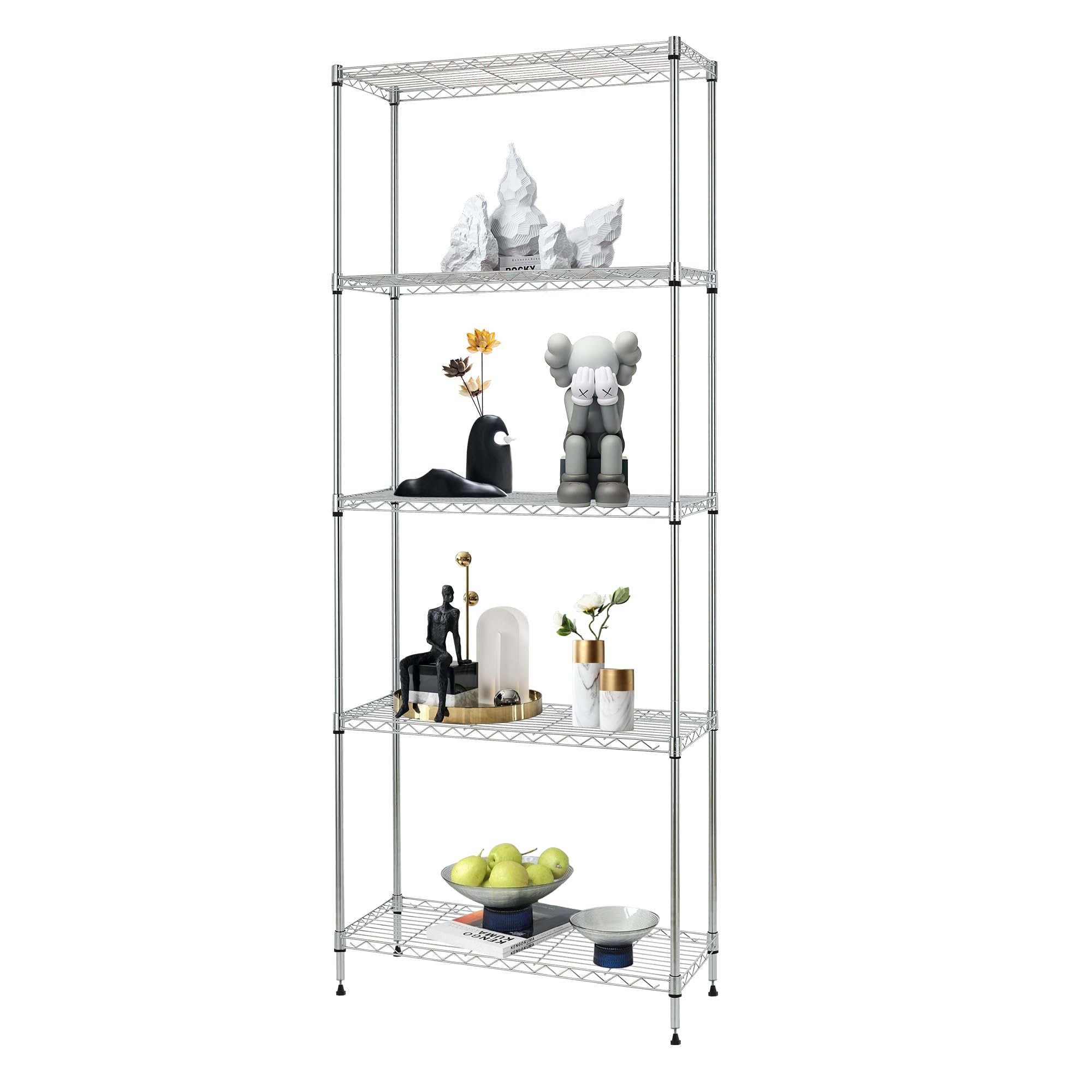 FDW Shelves,Wire Shelving Utility Storage Shelves Shelving Unit NSF Certified Height Adjustable Metal 5 Tier Shelves Easy Assembly 24" L x 14" W x 60" H,Chrome