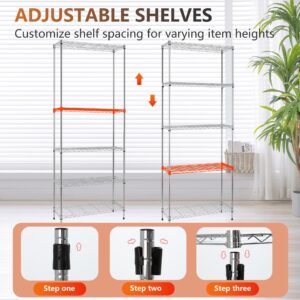 FDW Shelves,Wire Shelving Utility Storage Shelves Shelving Unit NSF Certified Height Adjustable Metal 5 Tier Shelves Easy Assembly 24" L x 14" W x 60" H,Chrome