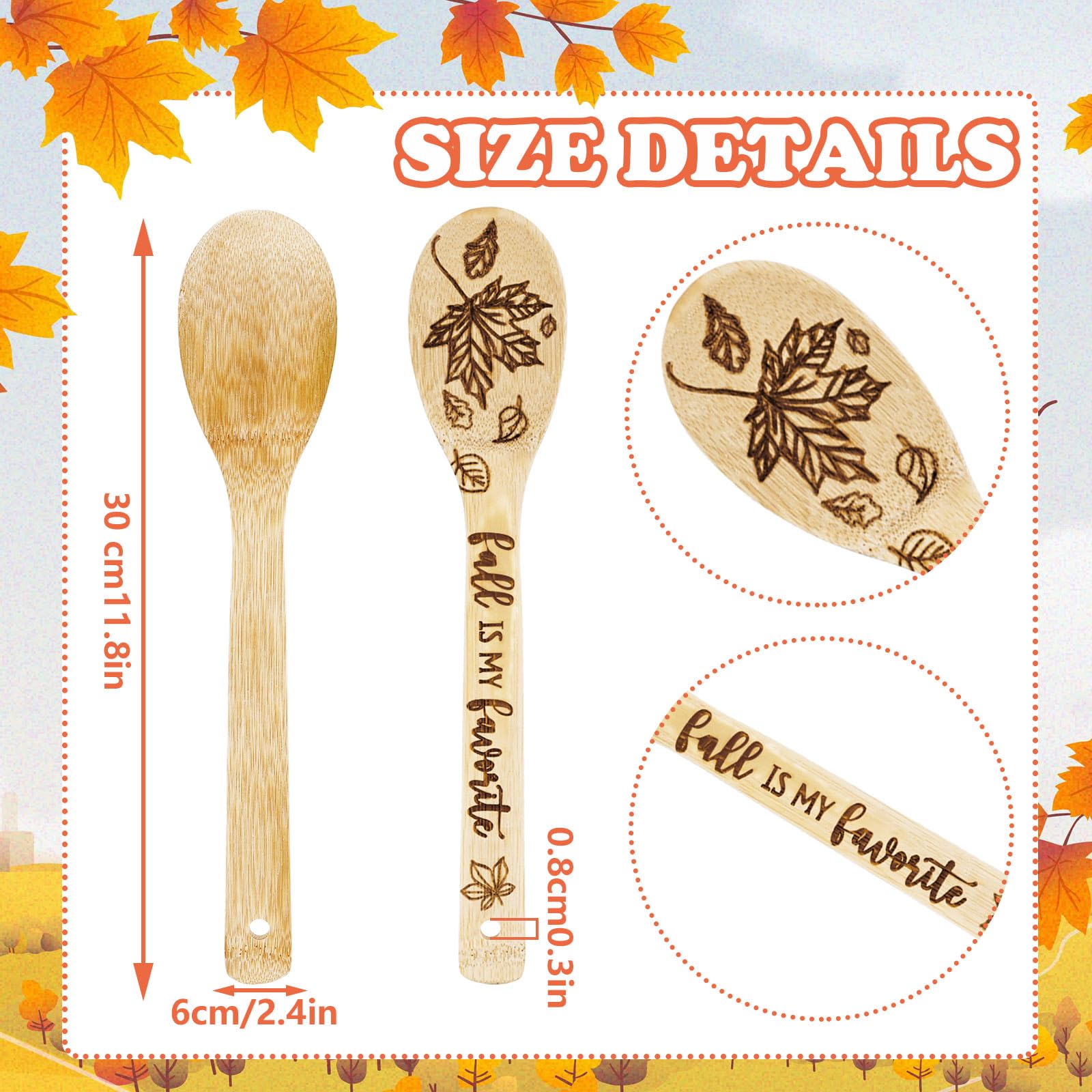 Whaline 7Pcs Fall Wooden Spoons Set Pumpkin Maple Turkey Gnome Wooden Spoons Thanksgiving Natural Burned Cooking Utensil Spoon Engraved Laser Scoops for Party Decoration Home Kitchen Supplies