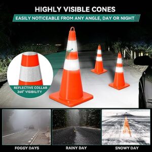 YITAHOME Traffic Cones 28 Inch (12 Pack), with 36FT Chain and Reflective Collars, PVC Orange Construction Cones, Safety Cones for Parking Lot, Home Road