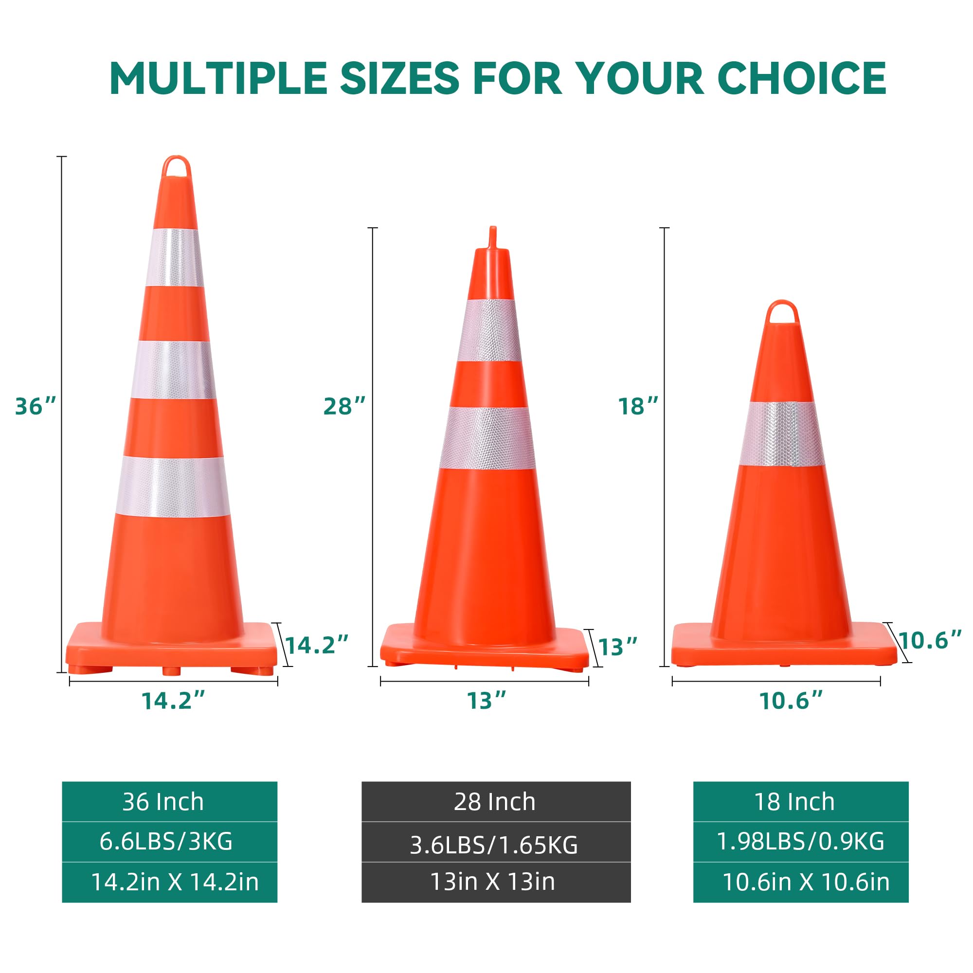 YITAHOME Traffic Cones 18 Inch (12 Pack), with 19.7FT Chain and Reflective Collars, PVC Orange Construction Cones, Safety Cones for Parking Lot, Sports