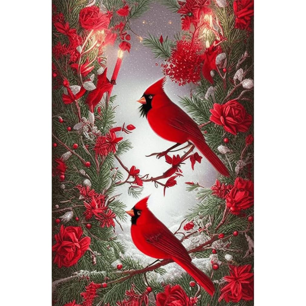 JFYHAB 5D Diamond Painting Kits for Adults Full Drill North American Cardinal Kit Embroidery Rhinestone Painting Round Drill Cardinal Birds Paint with Diamond for Christmas Home Wall Decor 12x16