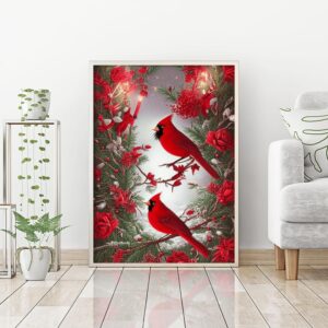 JFYHAB 5D Diamond Painting Kits for Adults Full Drill North American Cardinal Kit Embroidery Rhinestone Painting Round Drill Cardinal Birds Paint with Diamond for Christmas Home Wall Decor 12x16