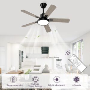 Obabala Ceiling Fans with Lights and Remote, Outdoor/Indoor Black Fan with Lights for Patio Bedroom Living Room，52 Inch