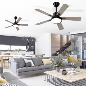 Obabala Ceiling Fans with Lights and Remote, Outdoor/Indoor Black Fan with Lights for Patio Bedroom Living Room，52 Inch