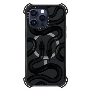 casetify bounce case for iphone 15 pro max [6x military grade drop tested / 21.3ft drop protection/compatible with magsafe] - black kingsnake - triple black