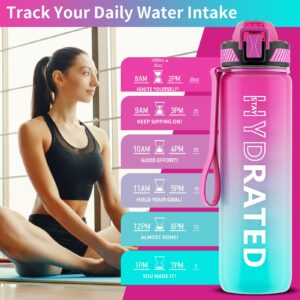 QLUR Water Bottle with Straw, 32 oz Motivational Water Bottles with Time Marker to Drink, Tritan BPA Free, 1L Sports Water Bottle with Carry Strap LeakProof for Women Gym Fitness Outdoor (1 Pack)