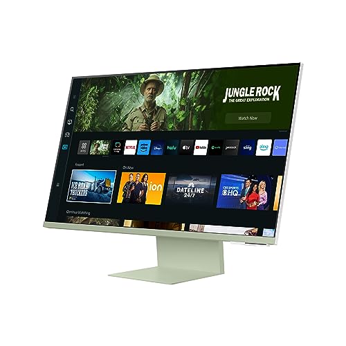 SAMSUNG 32" M80C UHD HDR Smart Computer Monitor Screen with Streaming TV, Slimfit Camera Included, Wireless Remote PC Access, Alexa Built-in (LS32CM80GUNXZA), Spring Green, 8" D x 28.1" W x 22.6" H