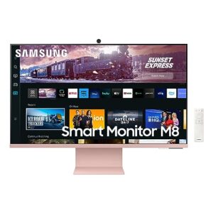 samsung 27" m80c uhd hdr smart computer monitor screen with streaming wireless remote pc access, alexa built-in (ls27cm80punxza), sunset pink