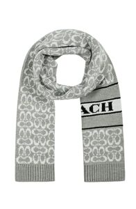 coach women's signature c logo knit scarf, chalk, one size