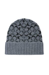 coach women's metallic signature c jacquard beanie, black