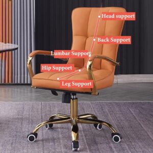 Home Office Chair White, Mid-Back Desk Chairs, Rolling Task Chairs with Wheels, Computer Chair Ergonomic Leather Soft Executive Swivel Arm Chair with Gold Frame (Color : /Gray)