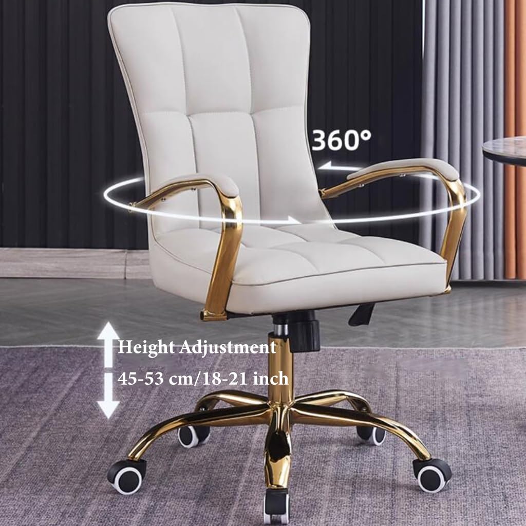 Home Office Chair White, Mid-Back Desk Chairs, Rolling Task Chairs with Wheels, Computer Chair Ergonomic Leather Soft Executive Swivel Arm Chair with Gold Frame (Color : /Gray)