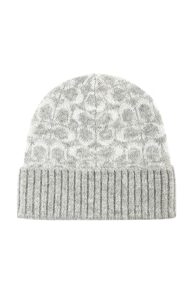 coach women's metallic signature c jacquard beanie, chalk