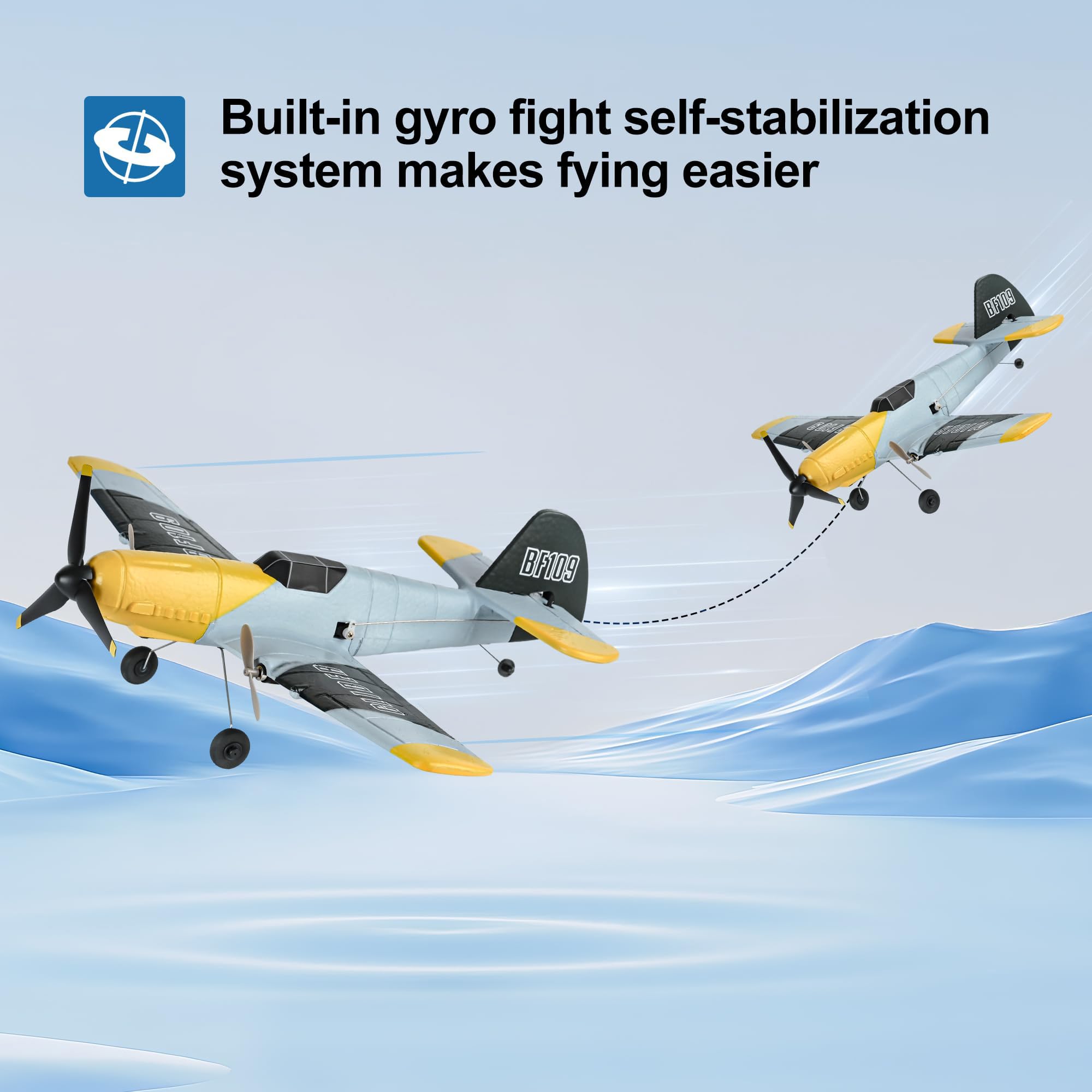 OMNANGO RC Plane 3 Channel BF-109 Airplane,2.4GHz 6-axis Gyro Stabilizer RTF Glider Aircraft Plane or Beginners Adults Kids with Xpilot Stabilization System Fighter